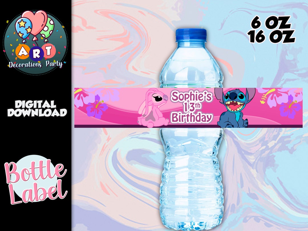 Stitch & Angel Bottle Label Printable - Watter Bottle - Stitch Birthday ...