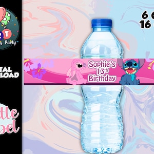 Stitch & Angel Bottle Label Printable - Watter Bottle - Stitch Birthday ...