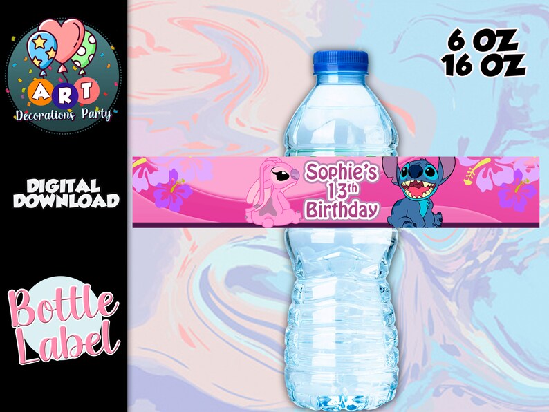 Stitch & Angel Bottle Label Printable Watter Bottle Stitch Birthday ...