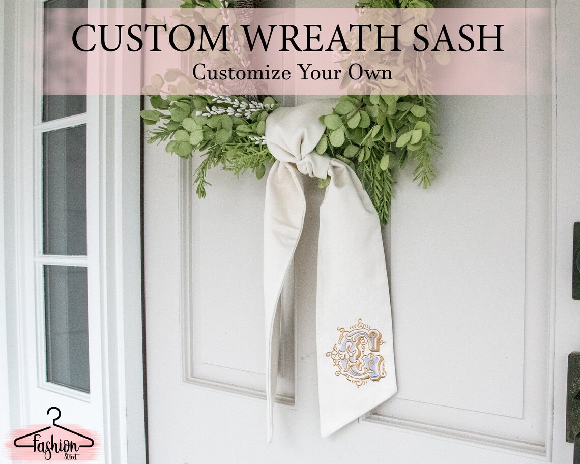 Monogram Wreath Sash Wreath Thanksgiving Boxwood - Etsy