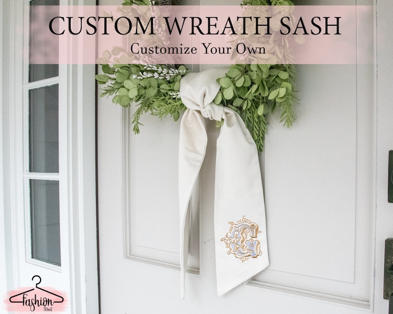 Monogram Wreath Sash Wreath Thanksgiving Boxwood - Etsy