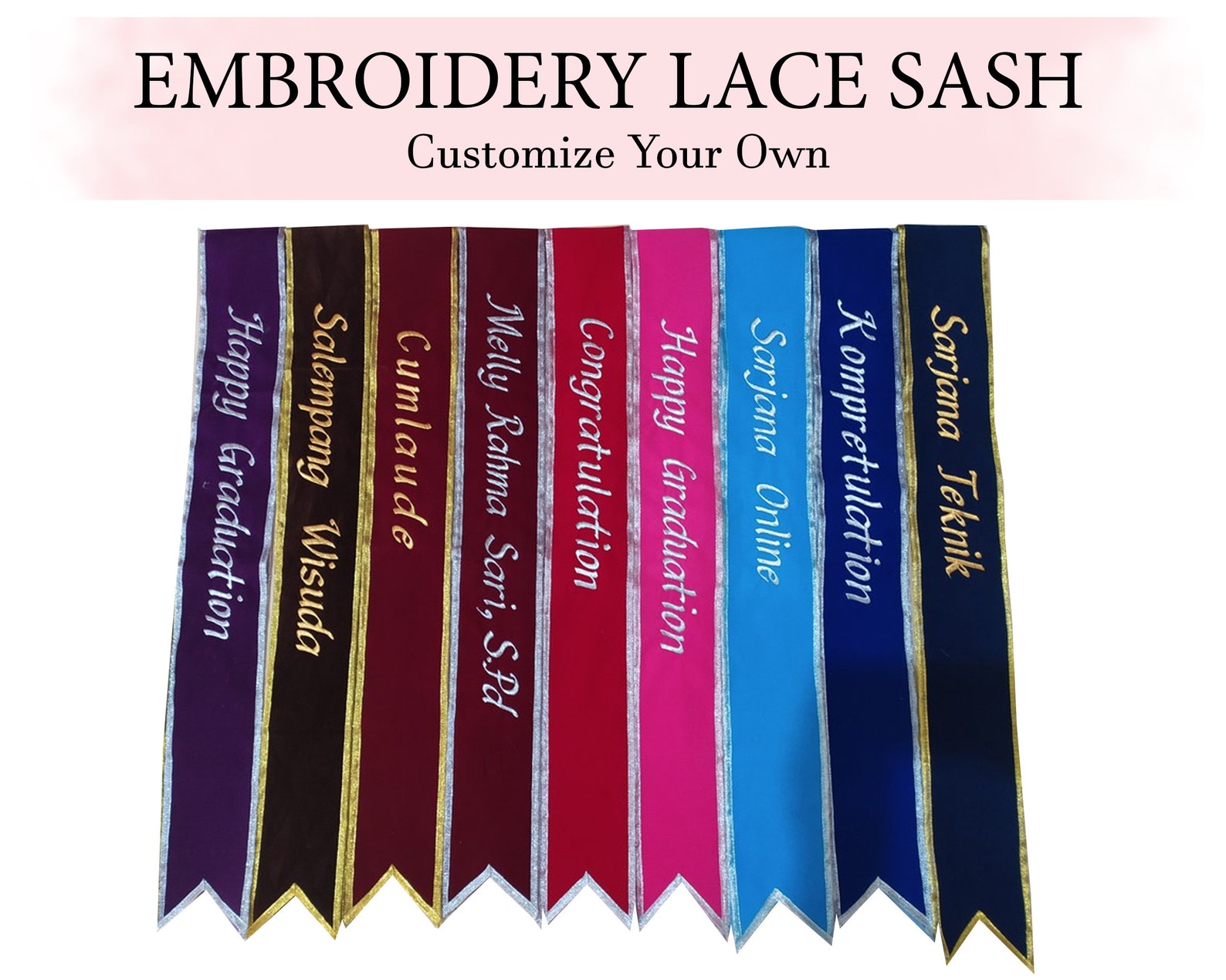 Custom Embroidery Border Sash Bridal Lace Sash Personalized - Etsy