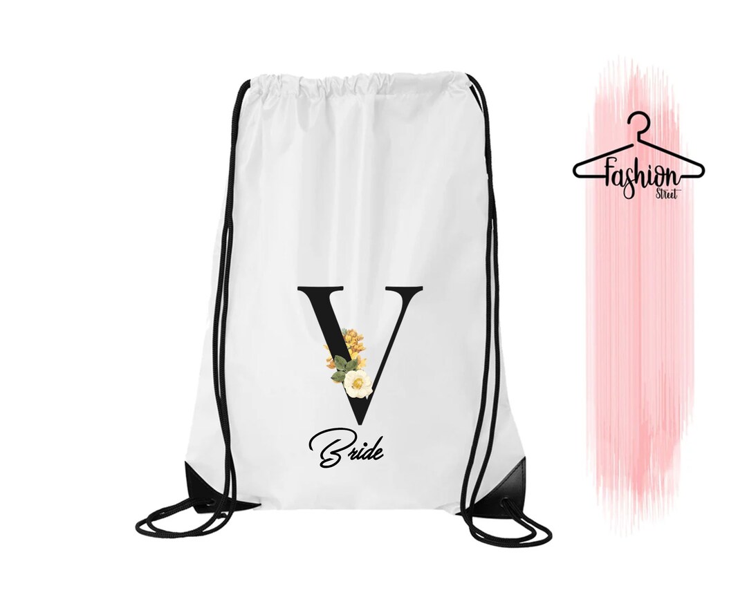 Initial Floral Print Bag Personalized Name Drawstring Bag Customize Drawstring Custom Bridal ...