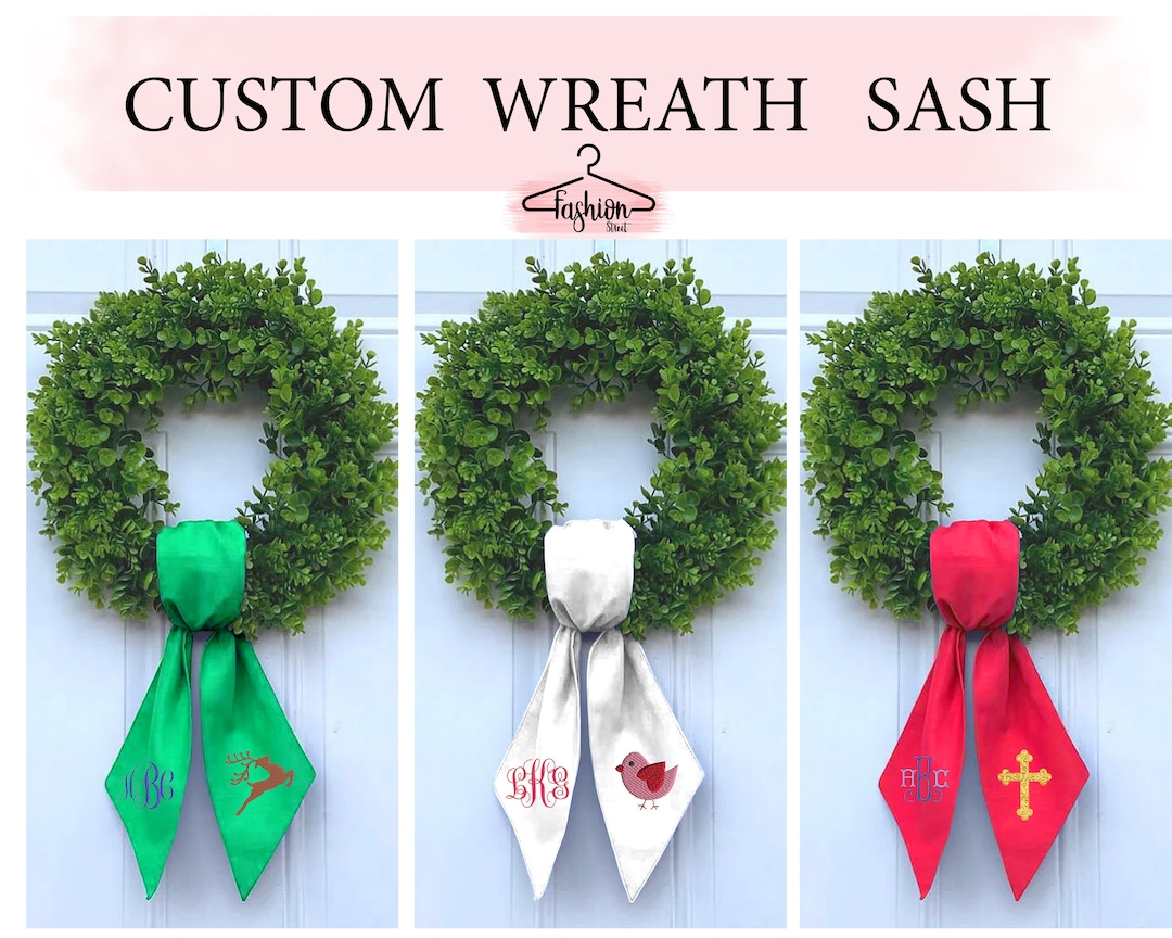 Embroidery Wreath Sash, Personalized Wreath Sash, Wreath Sash, Boxwood ...