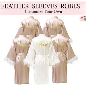 Satin Robe With Feathers Embroidery Robes Bridesmaid Robes Custom Robes ...
