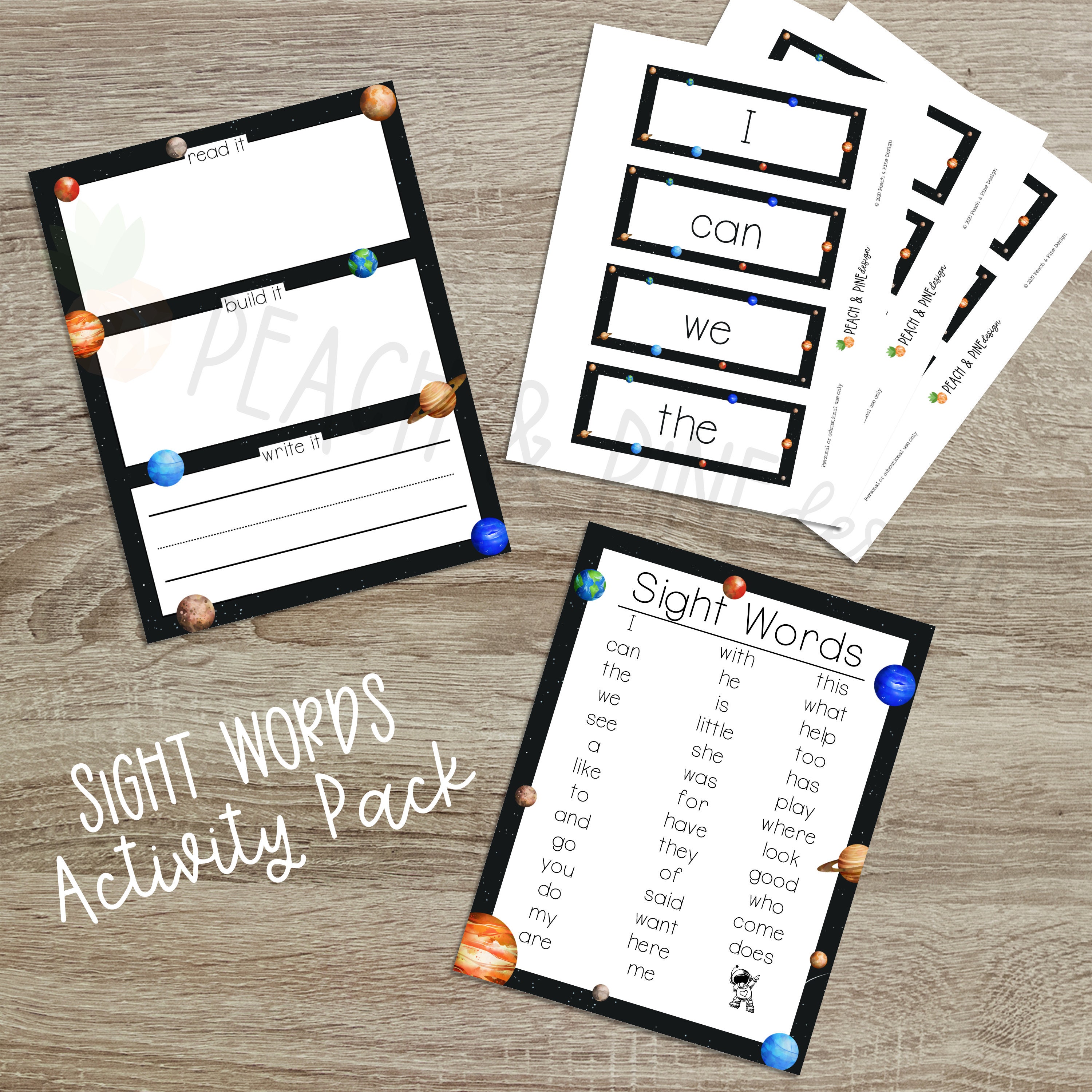 Sight Word Activity Pack - Space - Printable | Digital Download ...