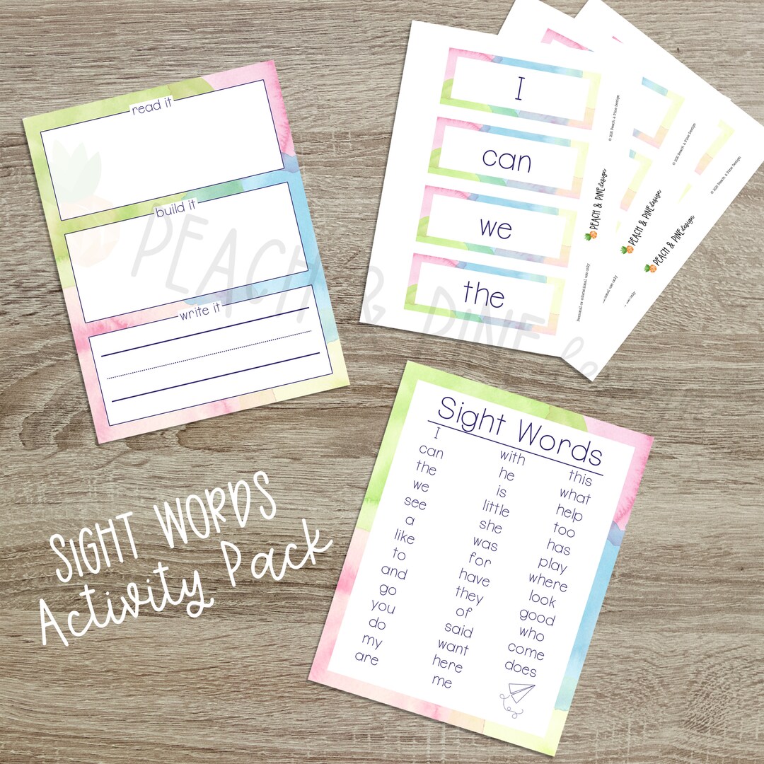 Sight Word Activity Pack - Rainbow Watercolor - Printable | Digital ...