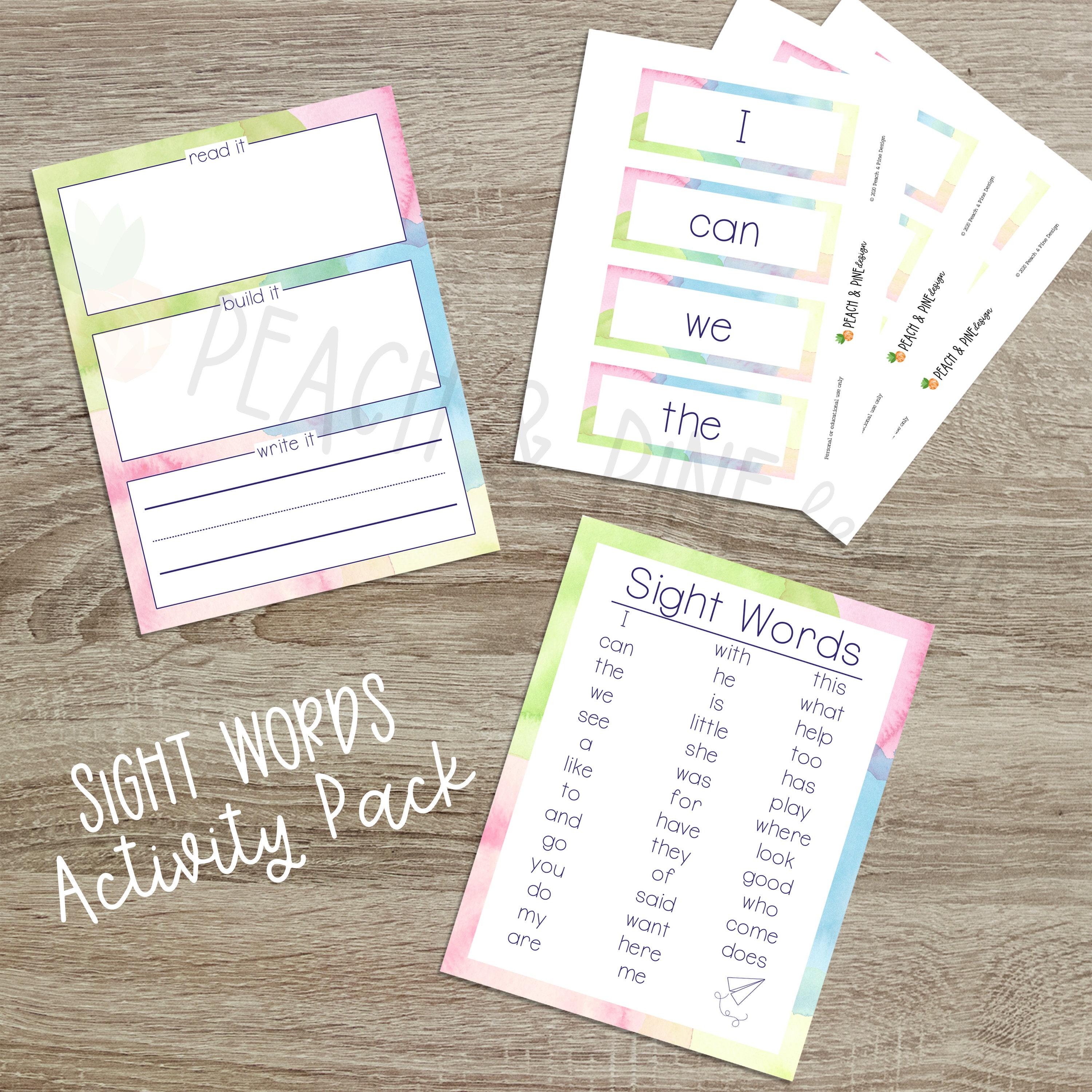 Sight Word Activity Pack - Rainbow Watercolor - Printable | Digital ...
