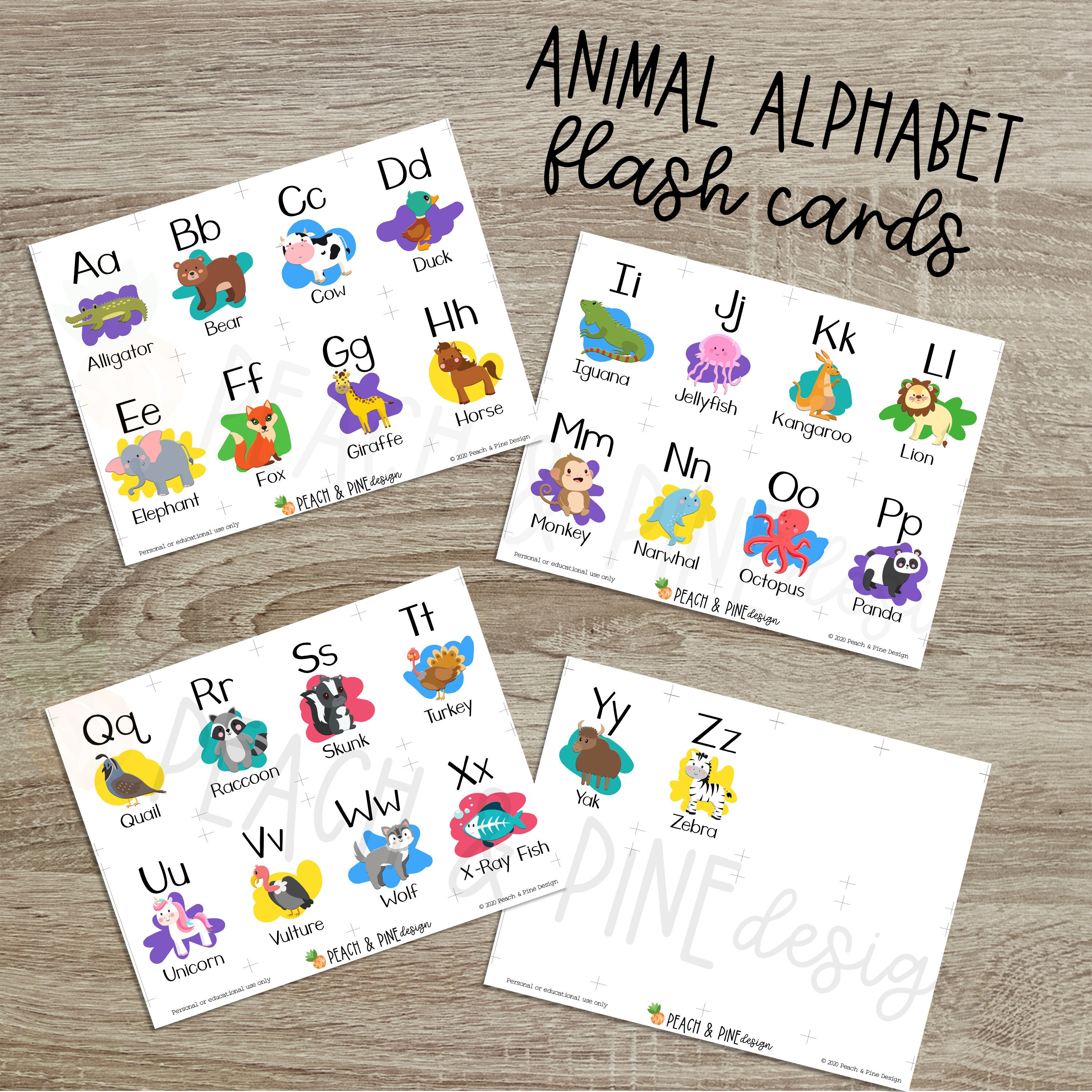 Flash Cards - Animal Alphabet - Printable | Digital Download | Instant ...