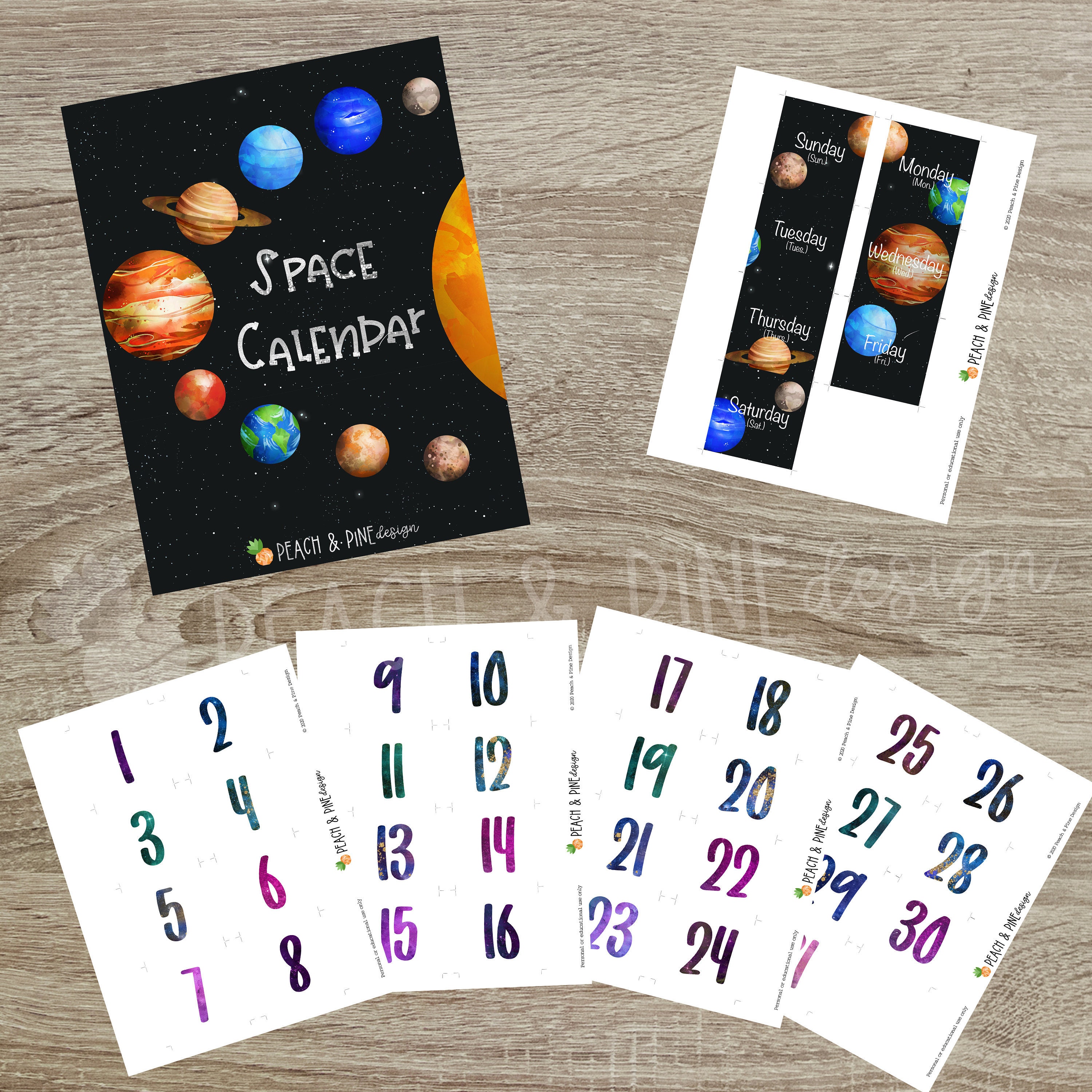 Kids Calendar - Space - Printable | Digital Download | Instant Download ...