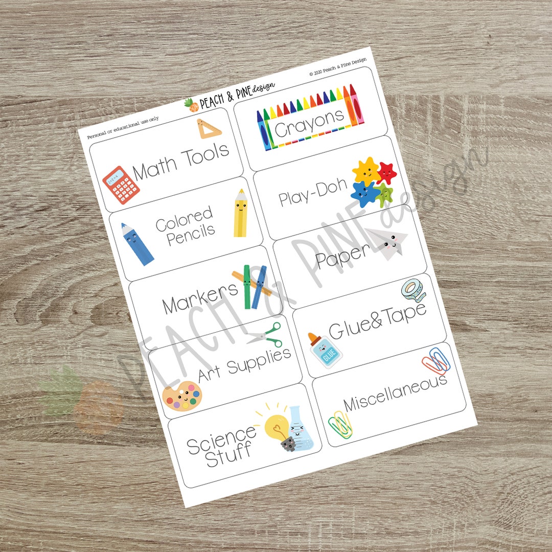 Organizational School Bin Labels - Kawaii | Printable | Digital ...