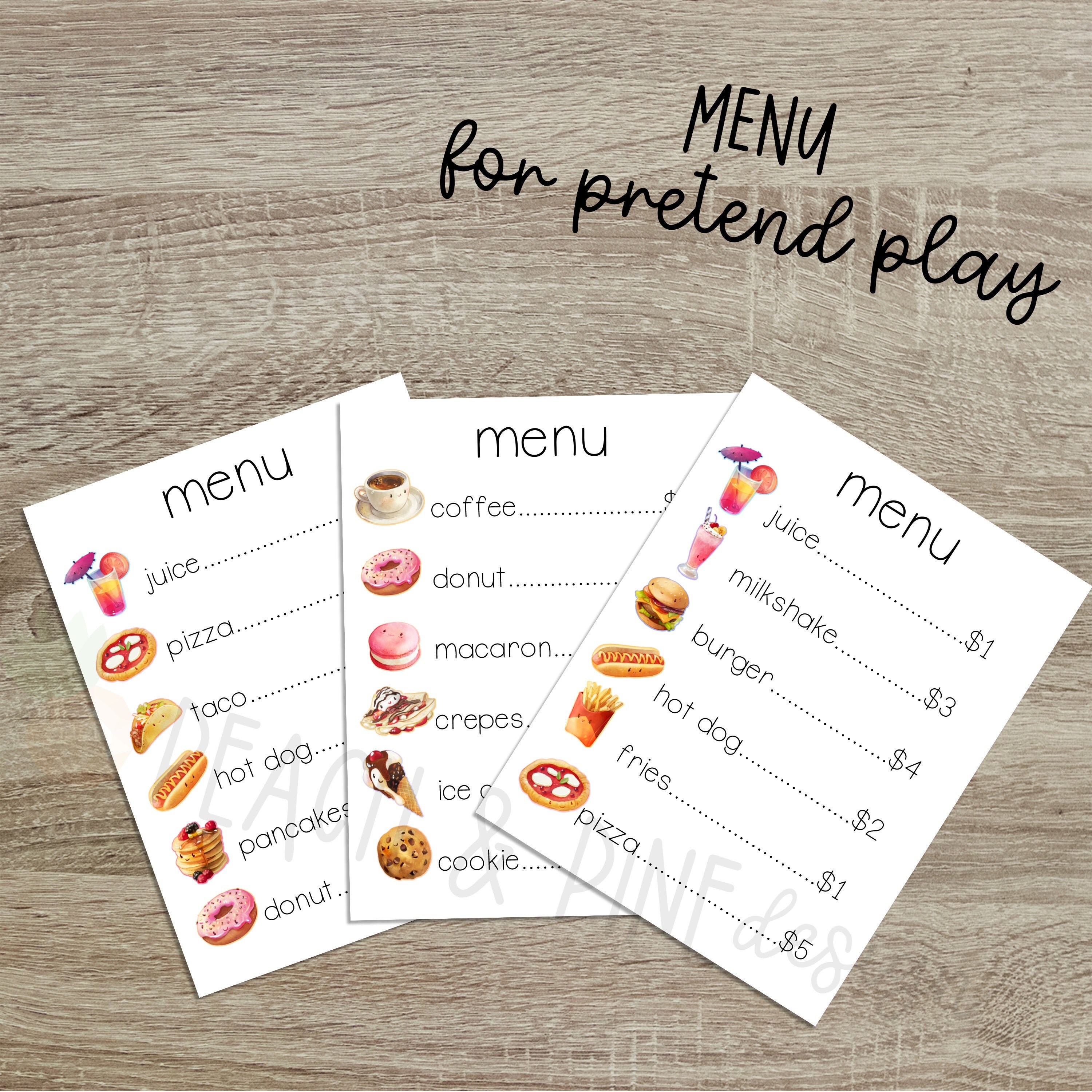 Kids Pretend Play Menu Printable
