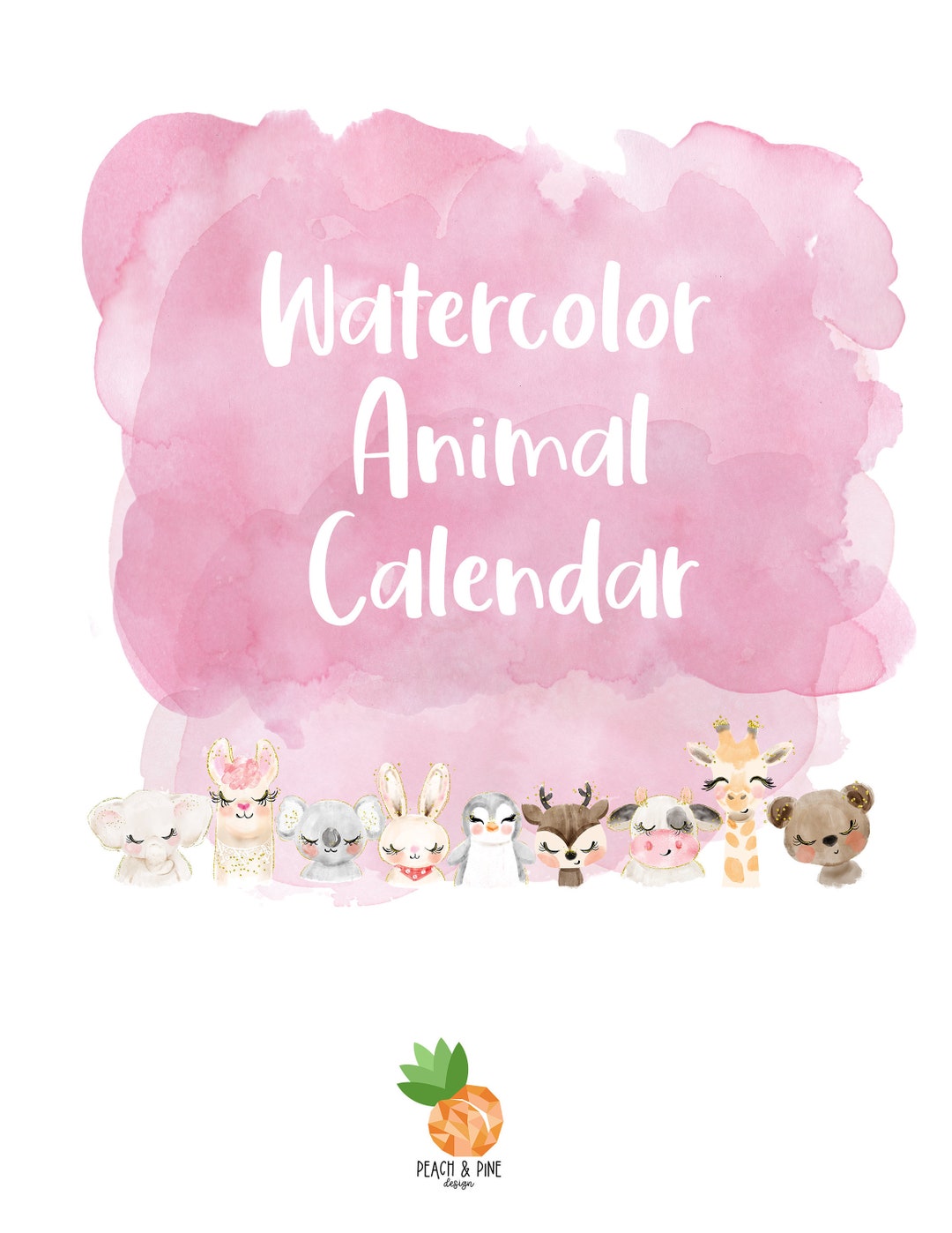 Kids Calendar - Watercolor Animals - Printable | Digital Download ...