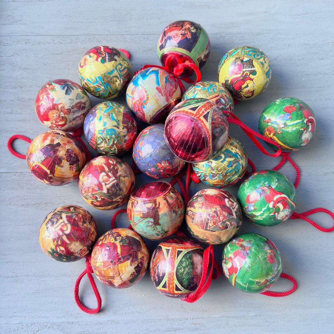 21 Vintage Paper Mache Ornaments Ball Christmas Tree Decorations - Etsy