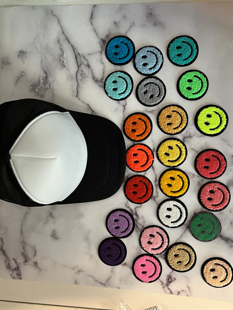 Smiley Face Trucker Hat | Smiley Face Hat | Chenille Patch Hat | Smiley ...