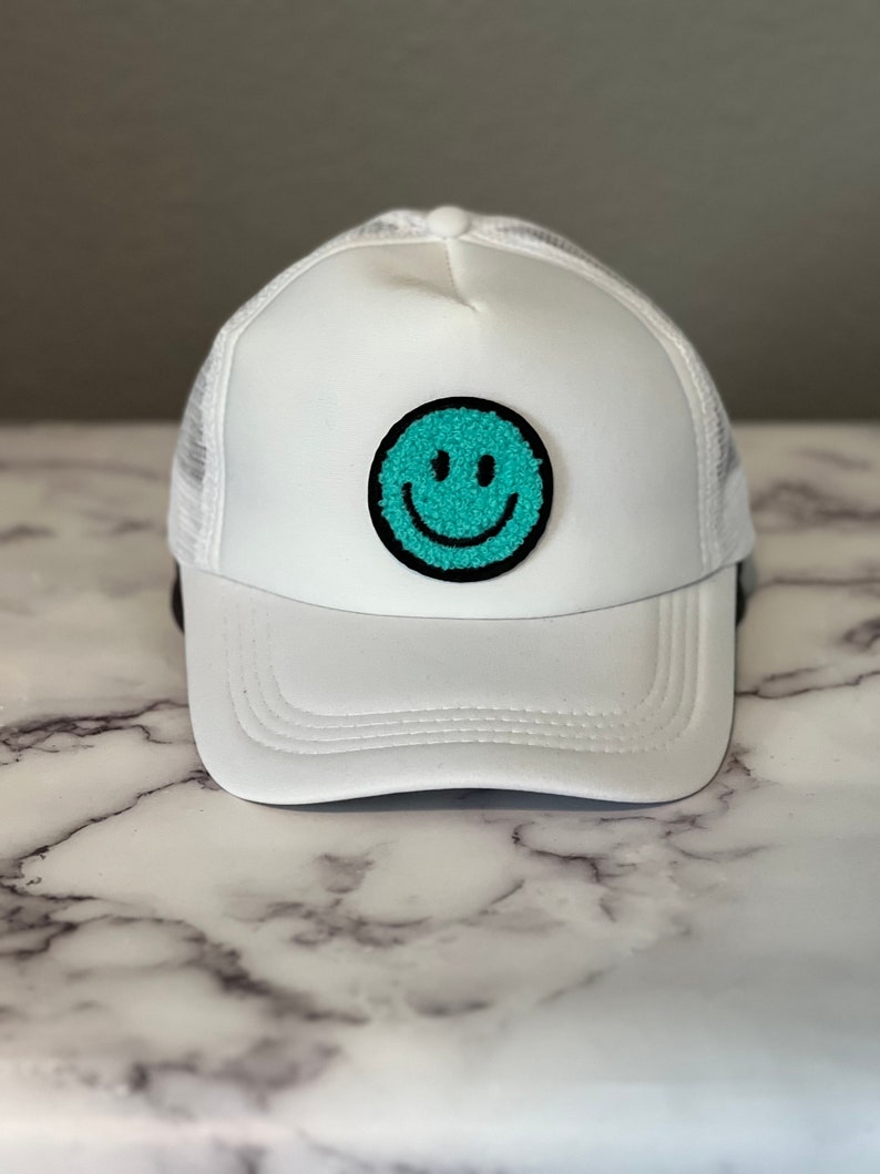 Smiley Face Trucker Hat | Smiley Face Hat | Chenille Patch Hat | Smiley ...
