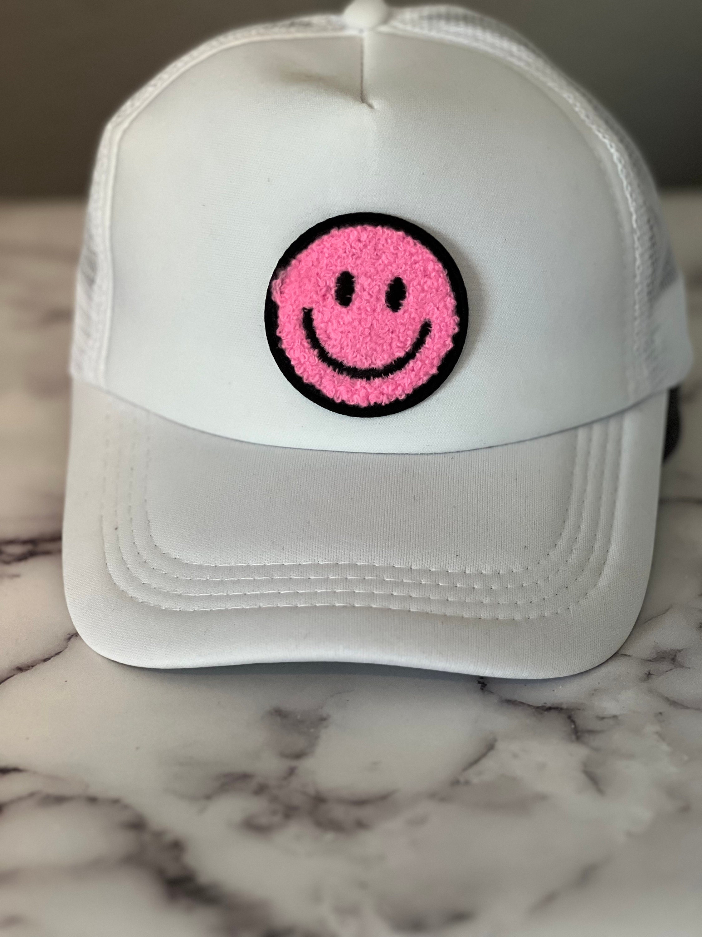 Smiley Face Trucker Hat | Smiley Face Hat | Chenille Patch Hat | Smiley ...