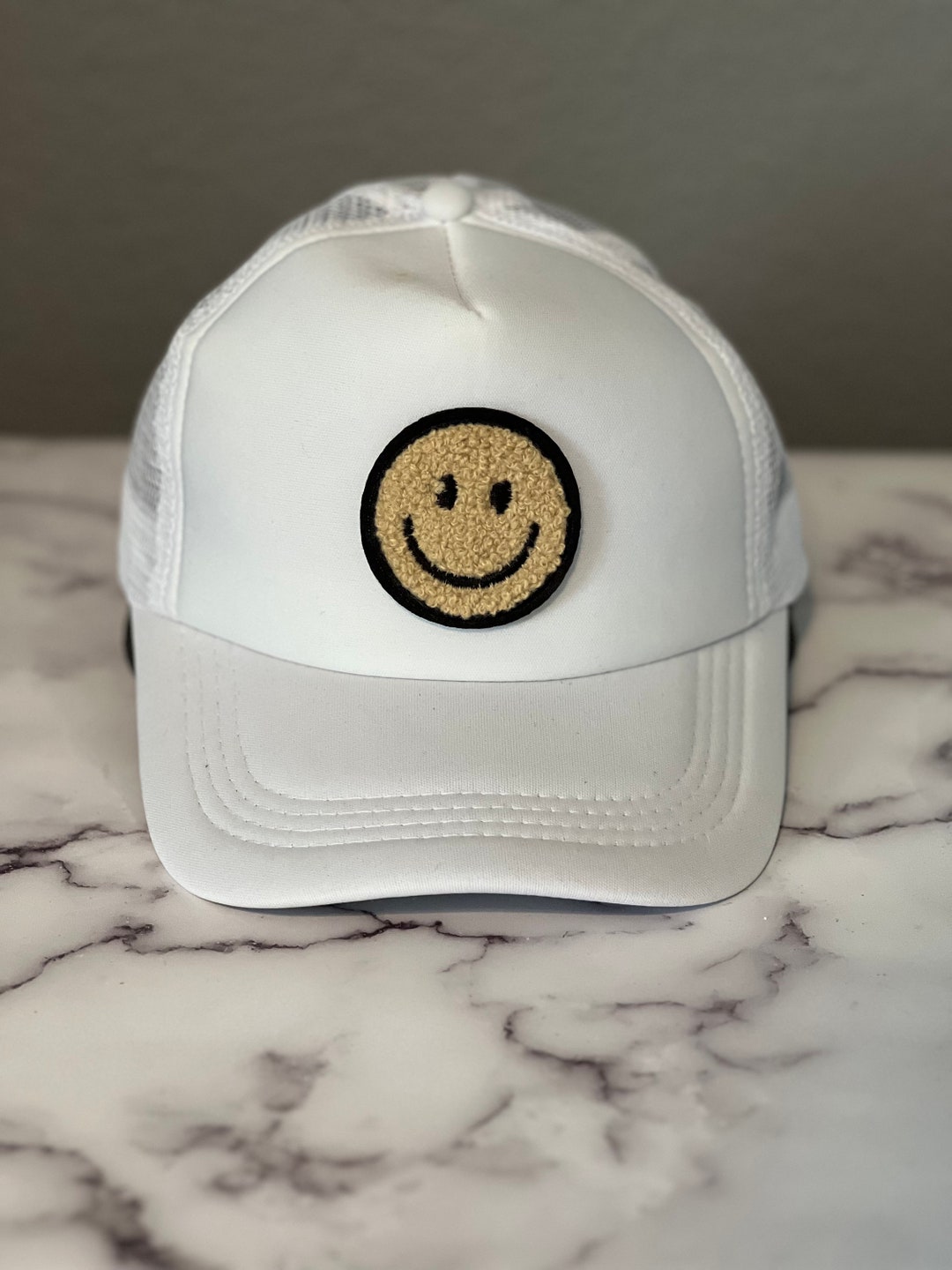 Smiley Face Trucker Hat | Smiley Face Hat | Chenille Patch Hat | Smiley ...