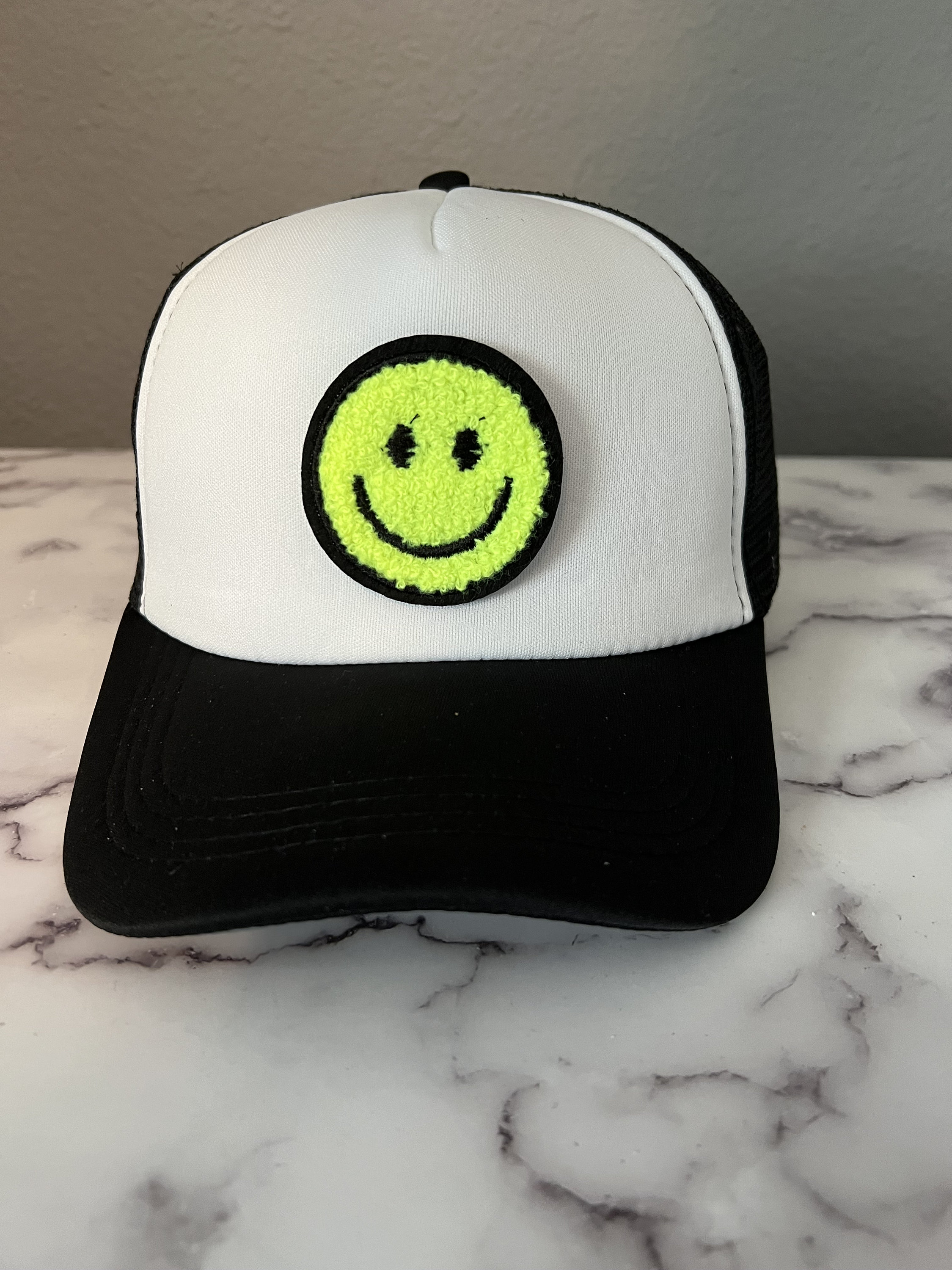 Smiley Face Trucker Hat | Smiley Face Hat | Chenille Patch Hat | Smiley ...