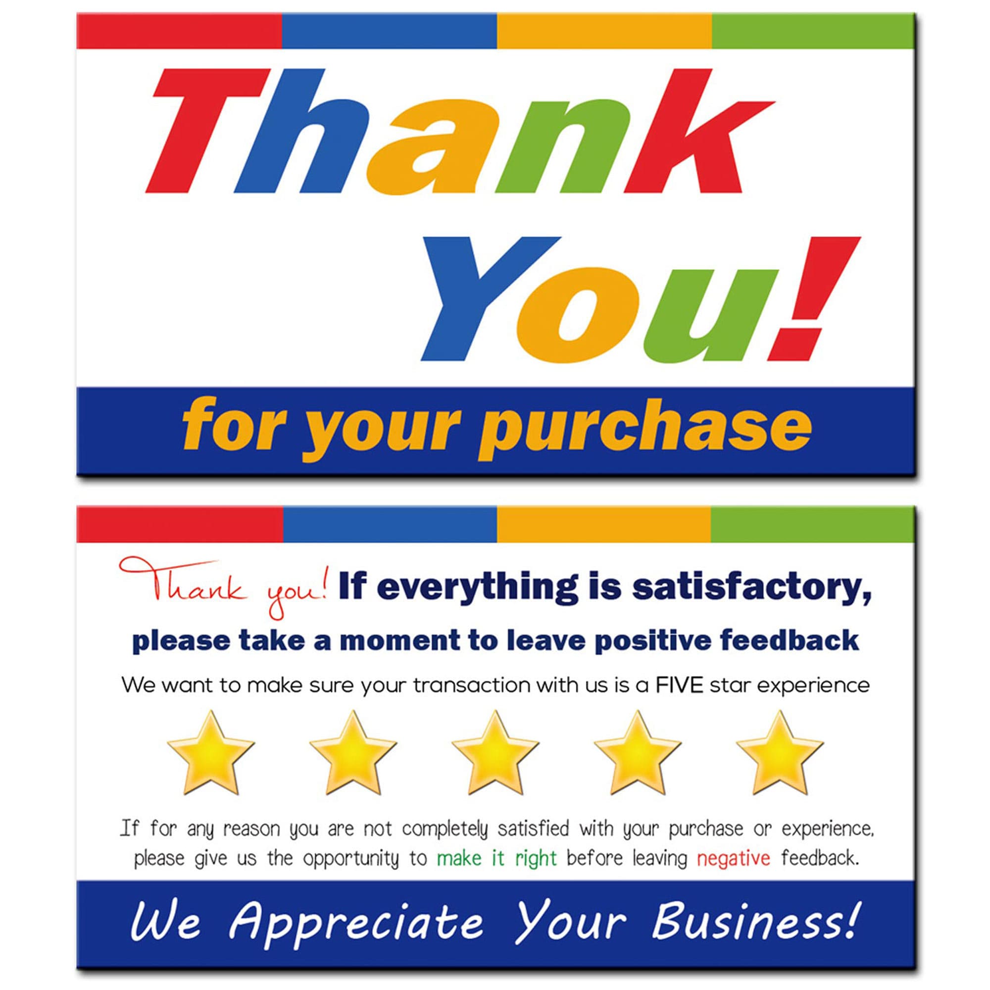 For Ebay or Etsy Seller Thank You Cards Notes Increase Positive ...