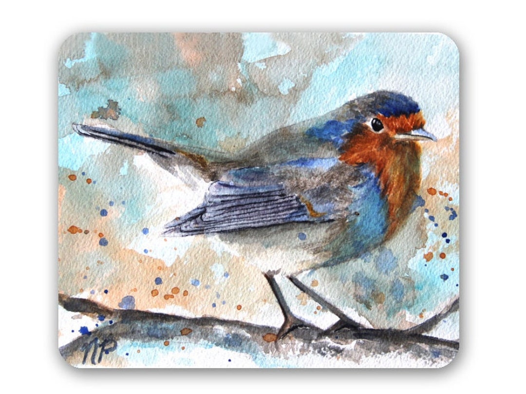 Mouse Pad-colorful Bluebird- Original Watercolor Bluebird Print on ...