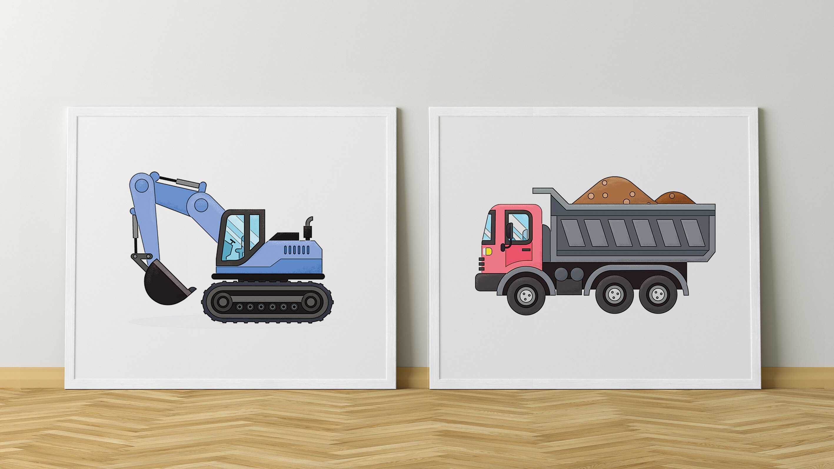 Excavator Print, Construction Vehicle Poster, Children Poster, Boy Room ...