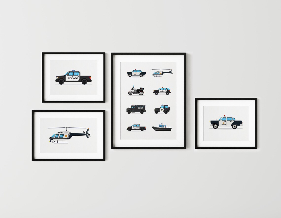 Set of 8 Police Vehicles Prints Vehicles Art Print Printable - Etsy