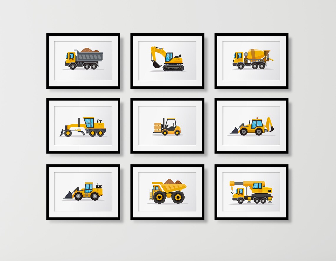 Set of 3 Construction Vehicle Prints Excavator Mixer Truck - Etsy