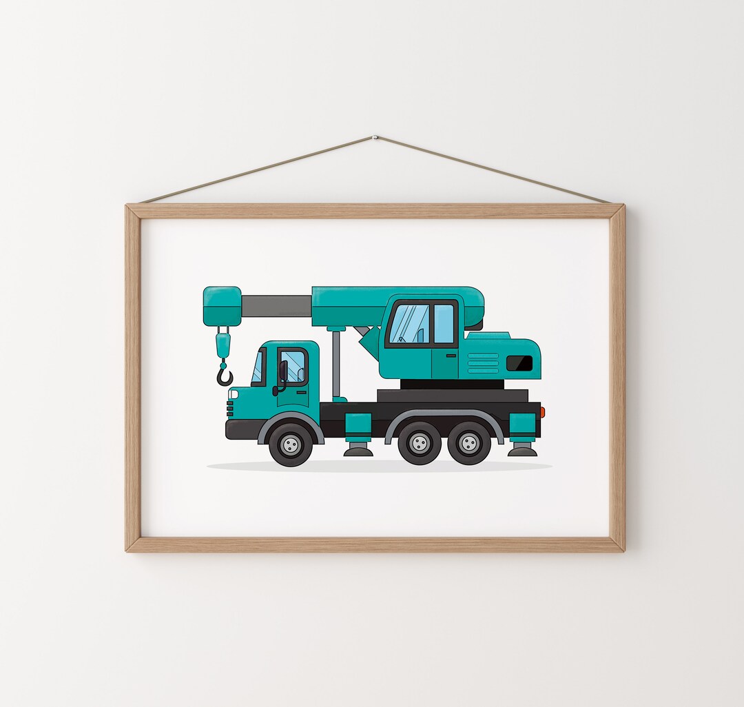 Crane Print, Construction Vehicle Poster, Children Poster, Boy Room ...