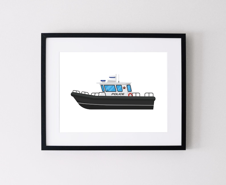 Police Boat Print, Police Boat, Police Watercraft, Police Wall Decor ...