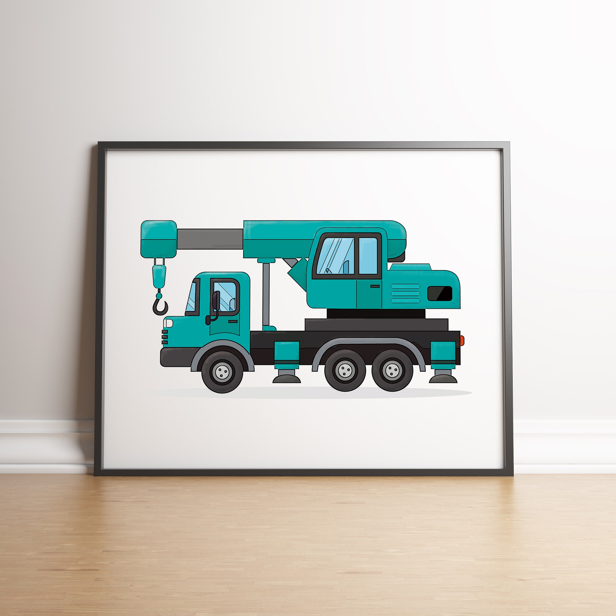 Crane Print, Construction Vehicle Poster, Children Poster, Boy Room ...