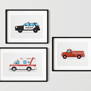Fire Truck Print, Emergency Vehicle Poster, Children Poster, Boy Room ...