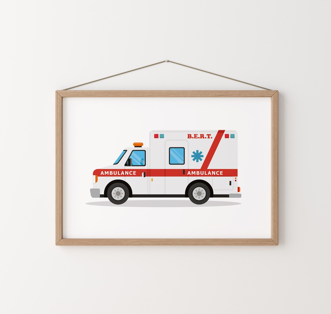 Ambulance Print, Emergency Vehicle Poster, Children Poster, Boy Room ...
