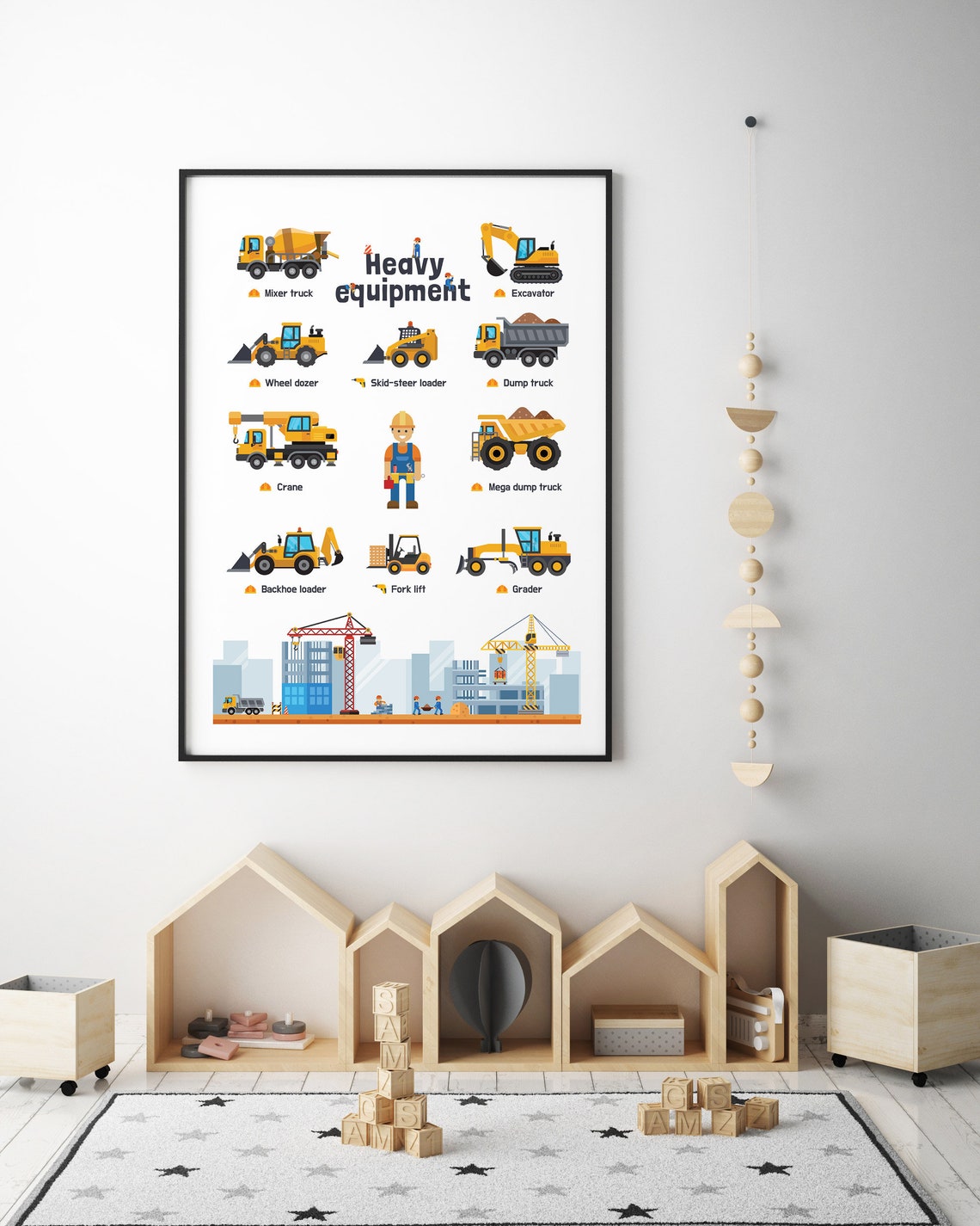 Set of 3 Construction Vehicle Prints Excavator Mixer Truck - Etsy