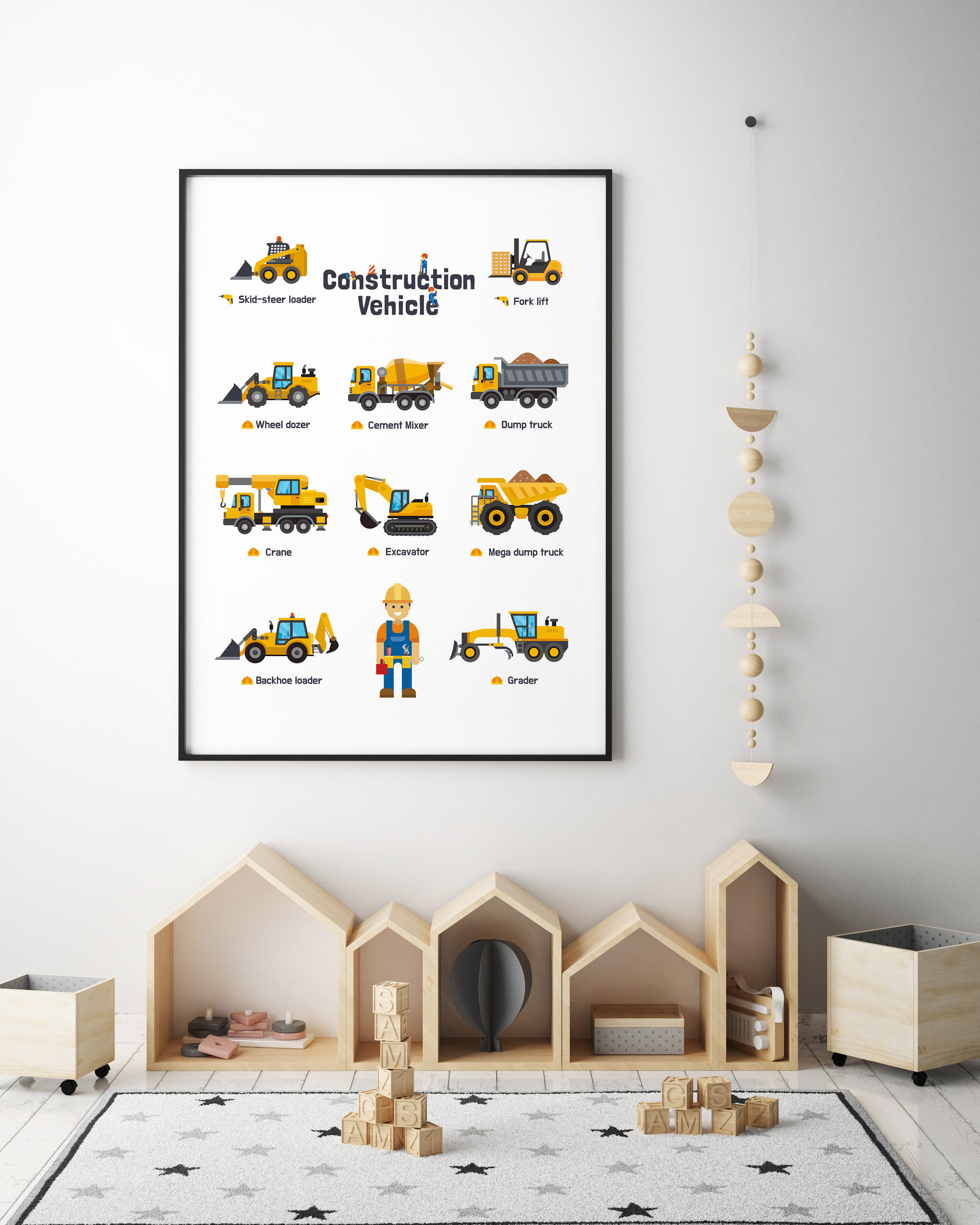 Backhoe Loader Print Construction Vehicle Poster Kids - Etsy