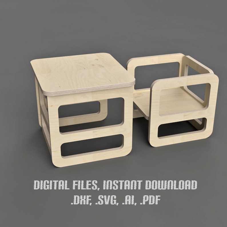 CNC Plans (DXF, SVG) - Kids Monti Chair & Table (small) - Scandinavian ...
