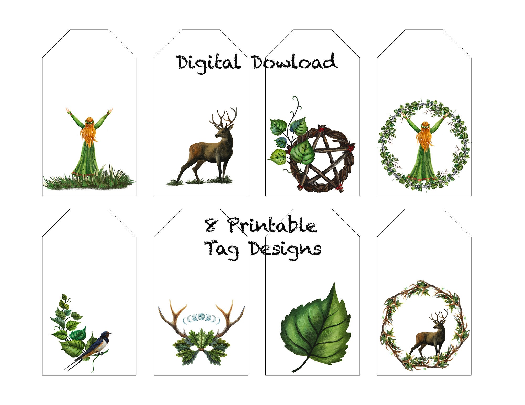 Pagan Nature Holiday Gift Tags Printable - Set of 8 - Etsy