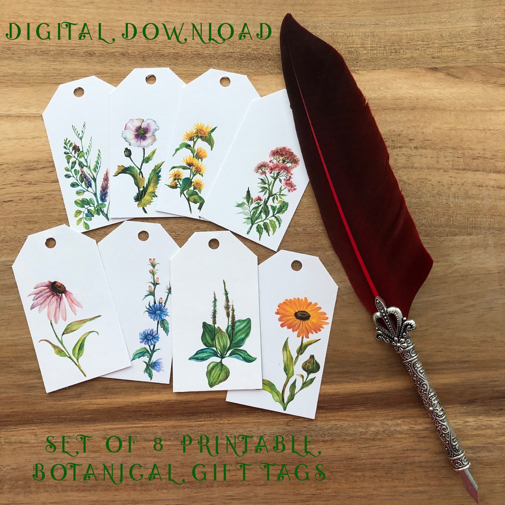 Botanical Floral Gift Tags Printable - Set of 8 - Etsy