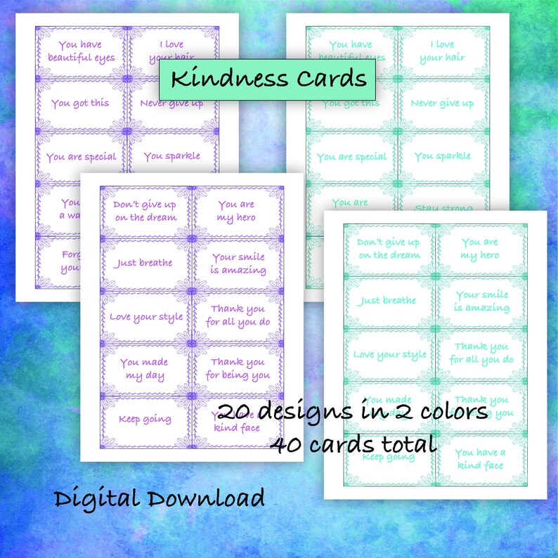 Kindness Cards - Printable Digital Download - Etsy