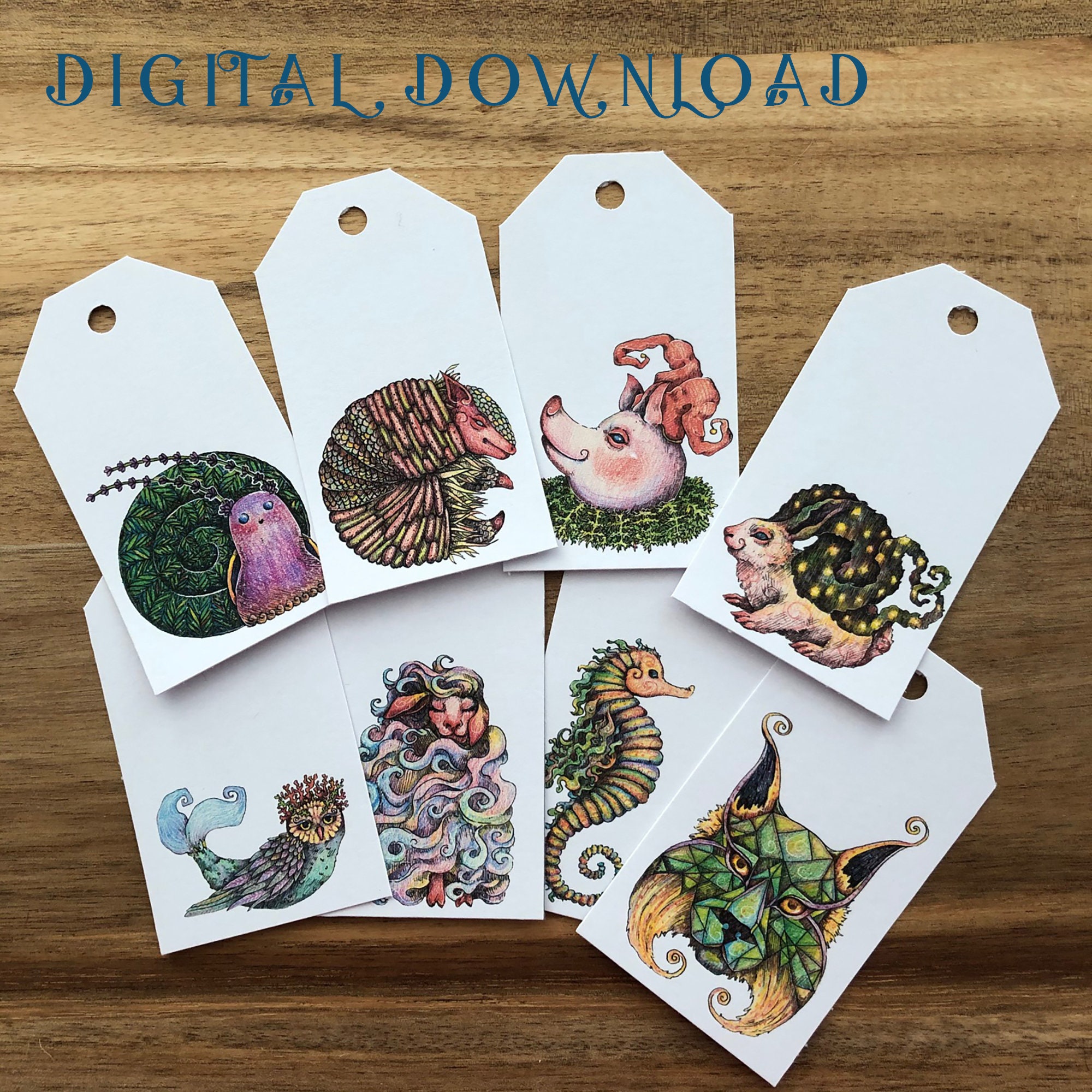 Mystical Animals Gift Tags Printable Set of 8 Set2 - Etsy