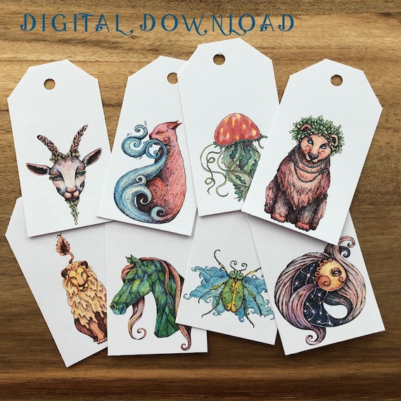 Mystical Animals Gift Tags Printable Set of 8 Set1 | Etsy