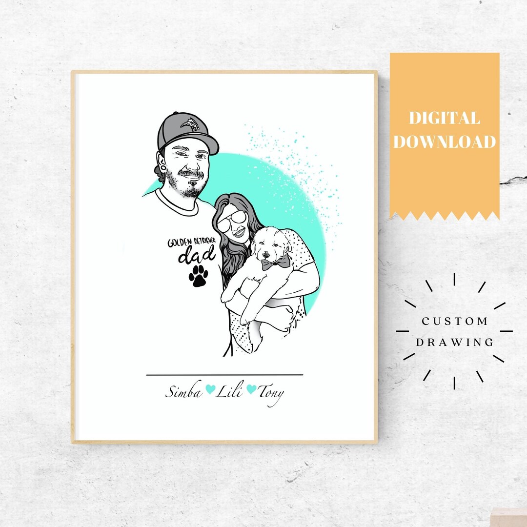 Dog Drawing From Photo - Dog and Owner Drawing. Custom Pet Portrait ...