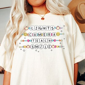 Lights Camera Teach Smile Teacher Shirt, Groovy Teacher Shirt, Teacher ...