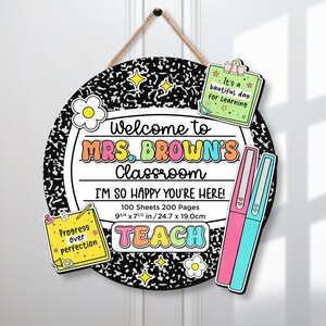 Personalized Teacher Door Sign, Composition Notebook Door Sign, Groovy ...
