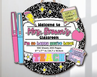 Personalized 3D Teacher Door Hanger, Custom Composition Notebook Door ...