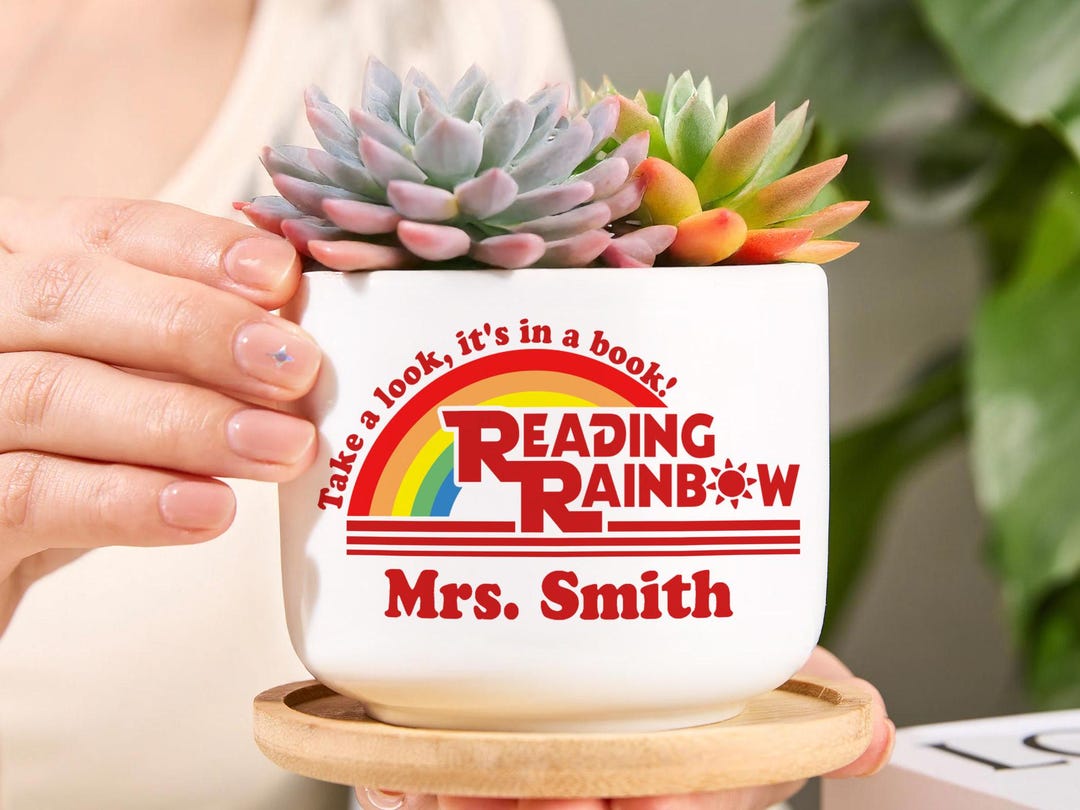 Personalized Teacher Plant Pot, Reading Rainbow, Reading Teacher Gifts ...