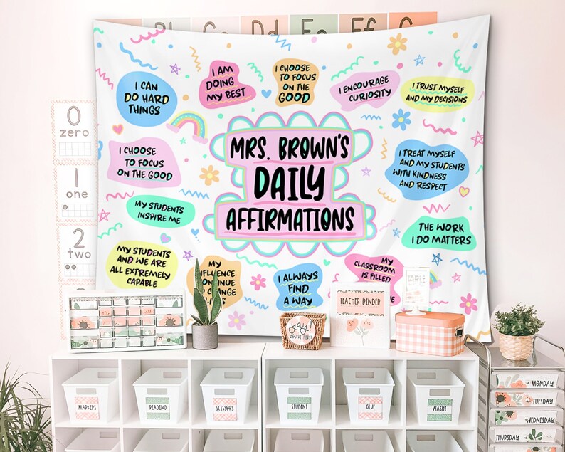 Daily Affirmations Classroom Tapestry, Personalized Teacher Name ...