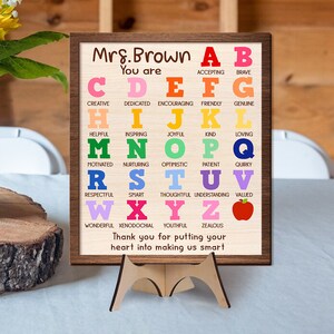 Teacher Appreciation Gift, Personalized ABC Teacher Sign With Stand ...