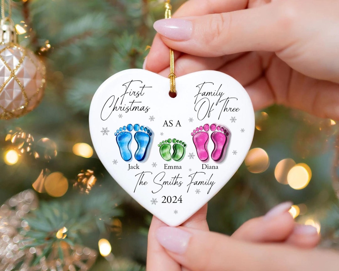 Family of Three Footprint Christmas Ornament, Baby's First Christmas ...