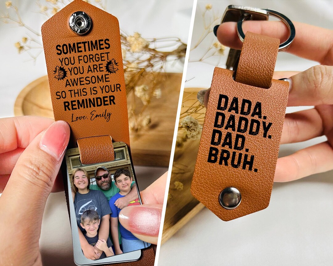 Dada Daddy Dad Bruh Leather Photo Keychain, Custom Photo Keyring ...